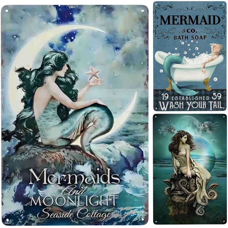 Metal Aluminum Signs Mermaids Moonlight Wall Art Decoration - Temu ...