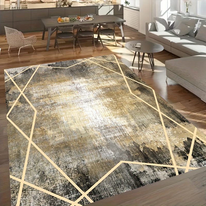 Retro Textured Design Area Rug Golden Lines Print Throw Mat - Temu ...
