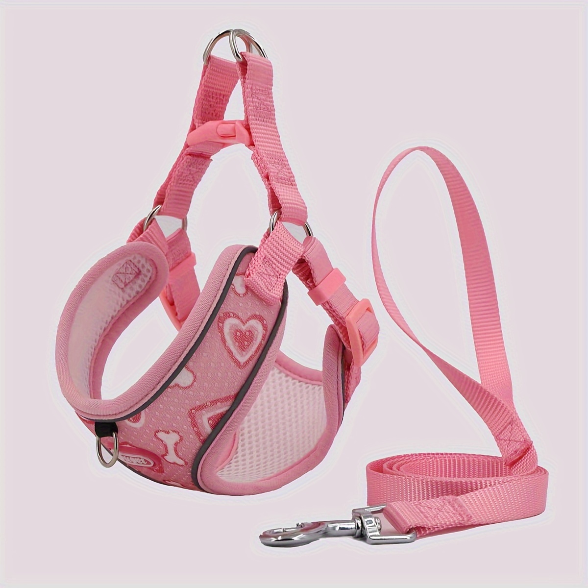 Cute Love Heart Bone Pattern Dog Harness Leash Set - Temu New Zealand