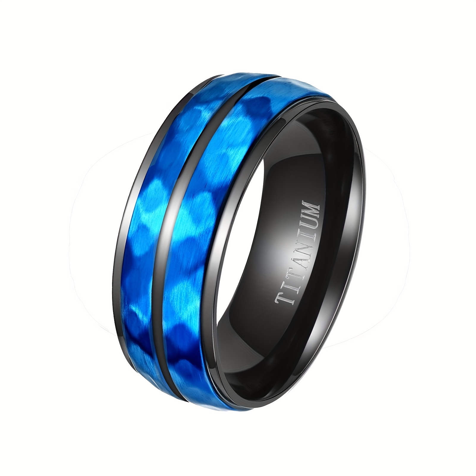 Wide Men's Titanium Steel Ring Men Black Blue Ring Men - Temu Ireland