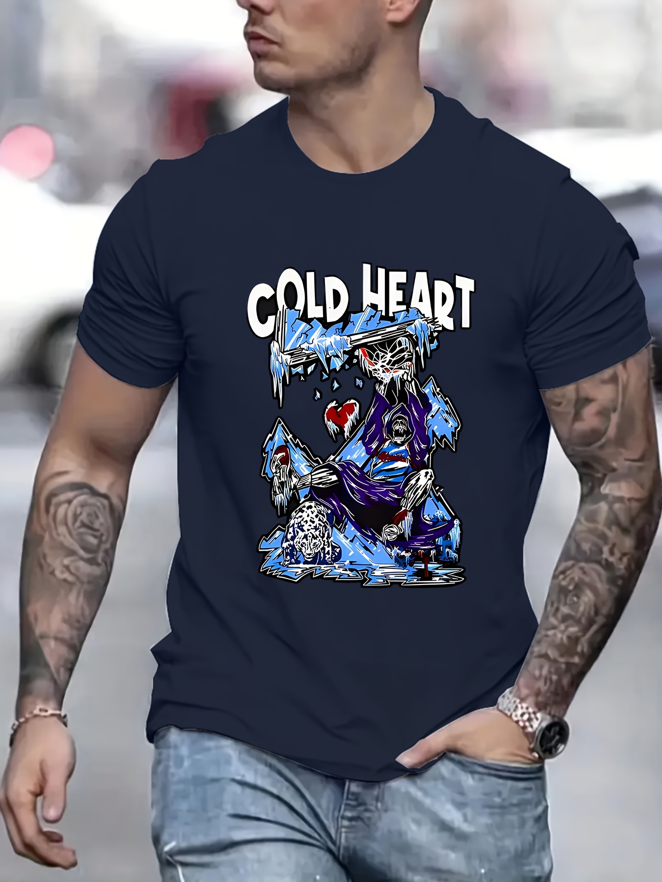 COLD HEART Kreativt Grafisk Print Afslappet Rund Hals Korte - Temu Denmark