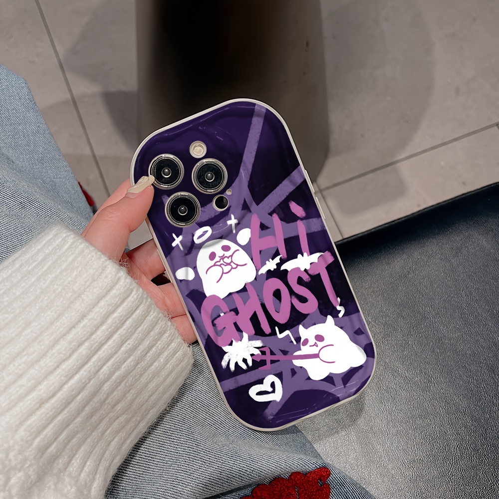 Phone Case Cartoon Ghost Print Cream Edge Phone Case Camera - Temu ...
