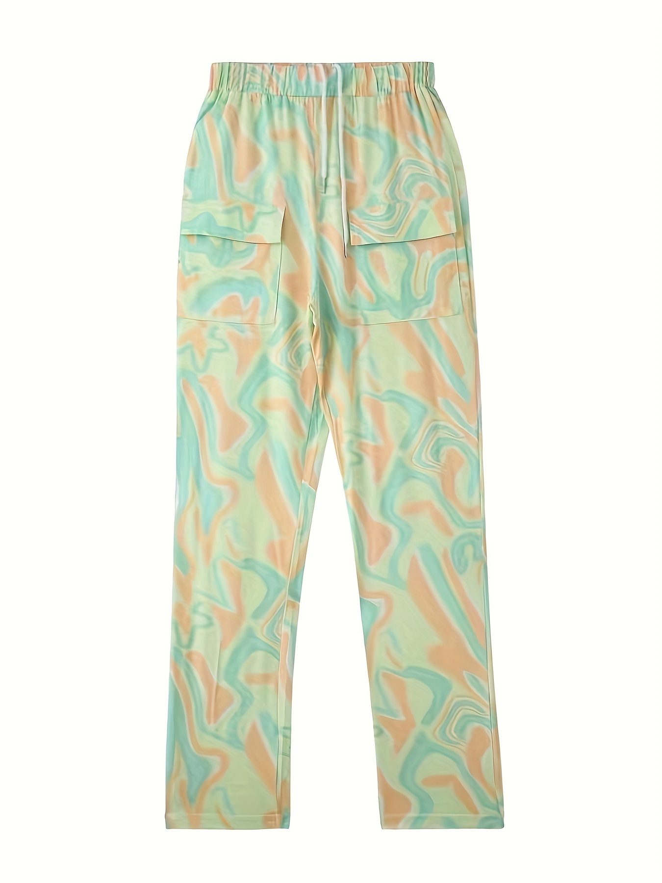 Abstract Print Drawstring Pants Casual Pocket Front Elastic - Temu Canada