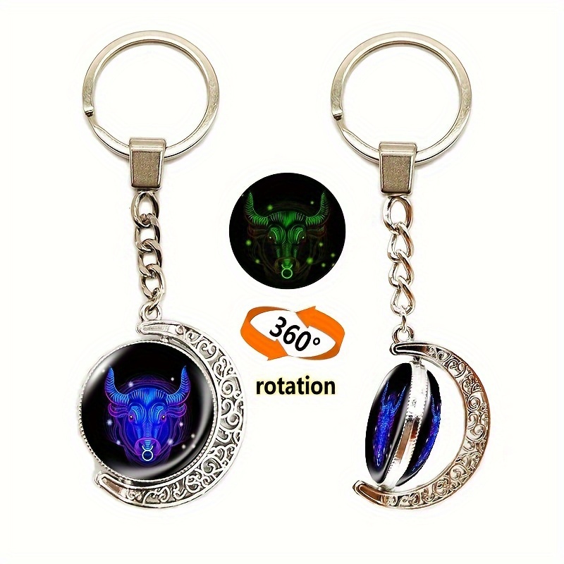 12 Constellation Keychain Double Sided Glass Rotating Moon - Temu ...