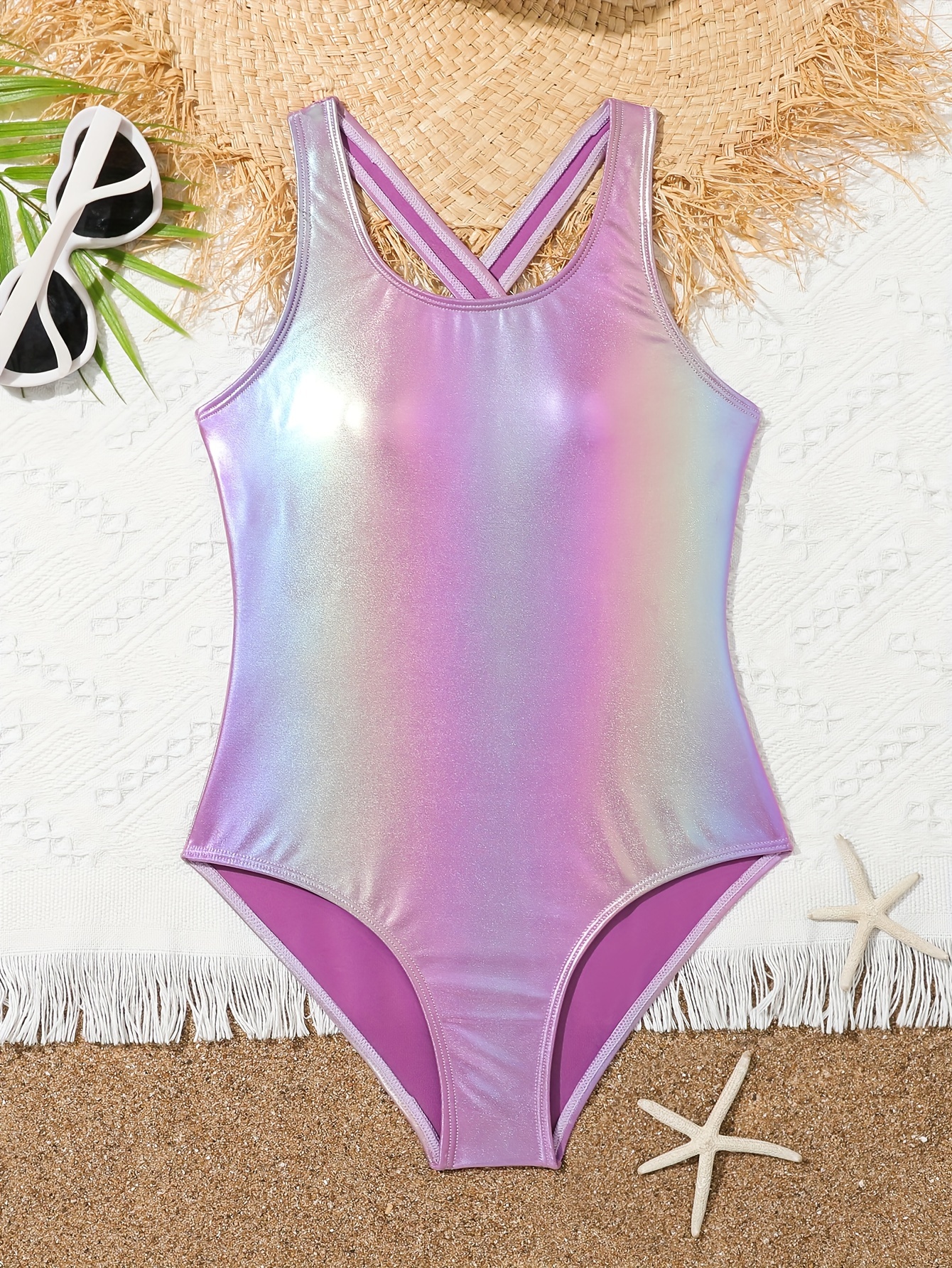 Swimwear Trendy Gradient Cross Back Sleeveless Girls Summer - Temu ...