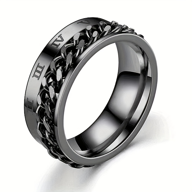 Black Titanium Steel Ring With Rotatable Chain, Men's Fashion Jewelry ...