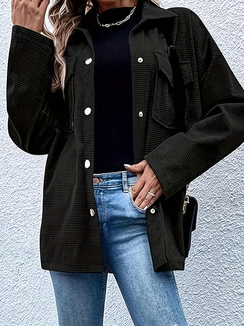 Textured Solid Jacket Casual Button Front Long Sleeve Temu Australia