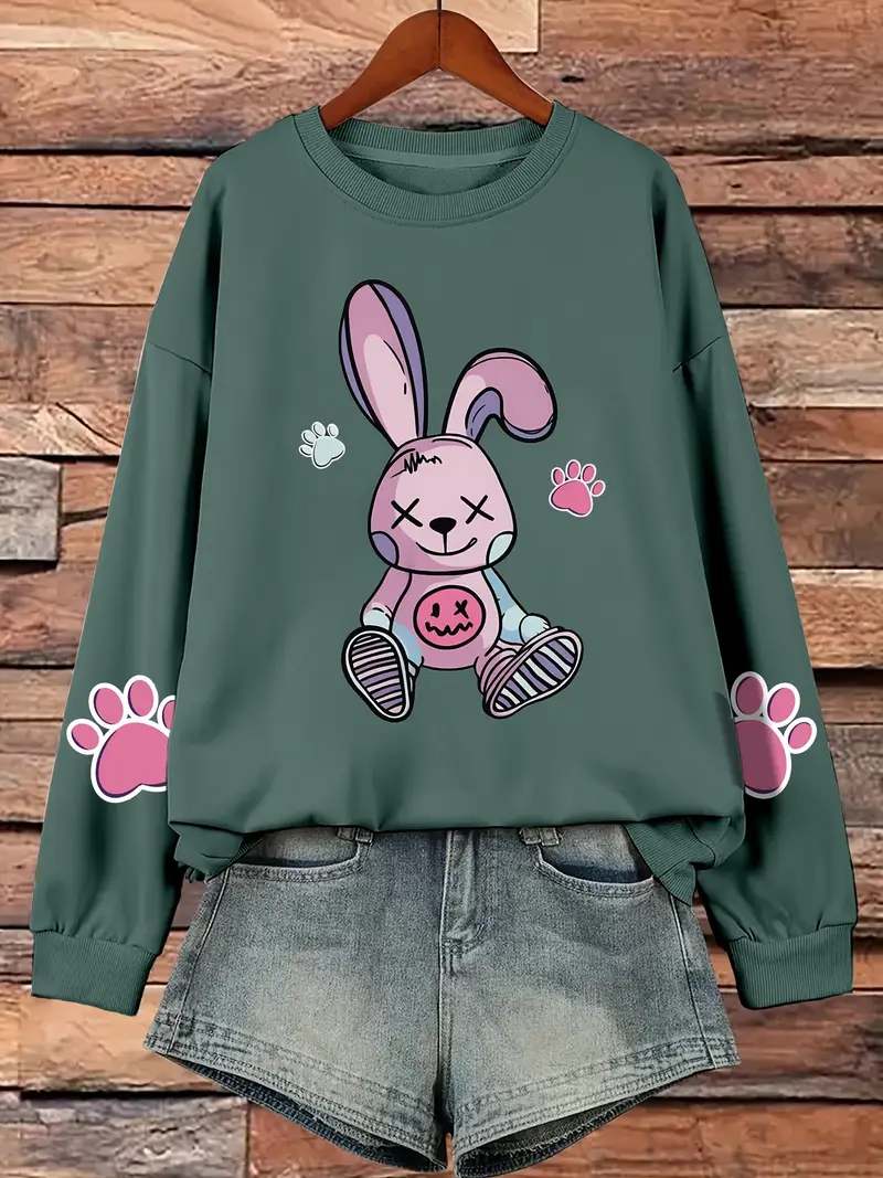 Graphic Print Sweatshirt Plus Size Crew Neck Casual Temu New Zealand