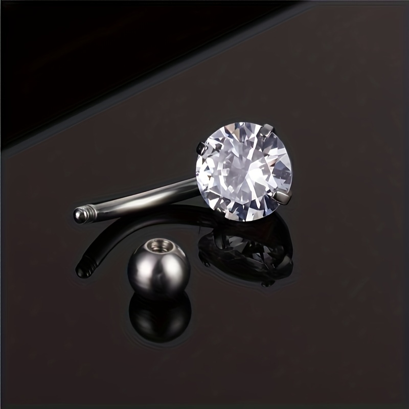 Men's Simple Zircon Navel Nail, Stainless Steel Body Piercing Jewelry ...