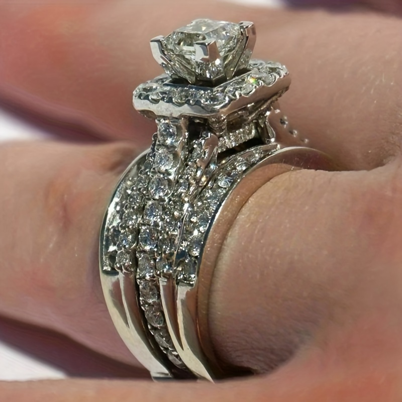 Men's Luxury Zirconia Silvery Wedding Ring Trendy Jewelry - Temu United ...