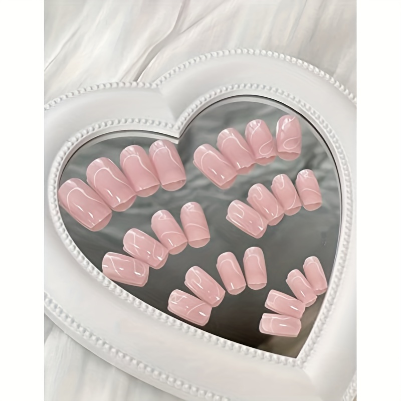 Medium Nails Full Cover Nude Pink False Nails - Temu United