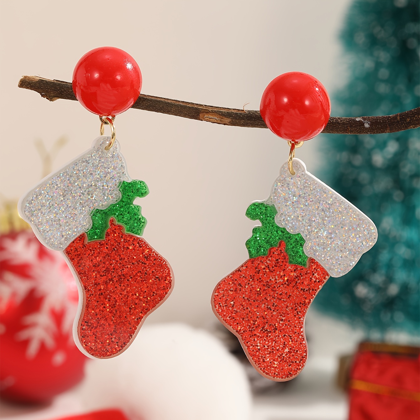 Christmas Bling Bling Socks Design Dangle Earrings Party Cartoon Style ...