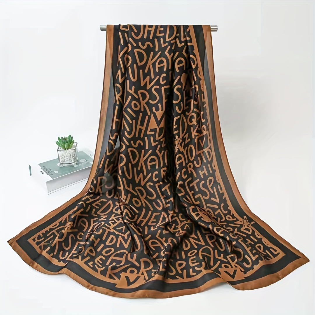 Black/coffee Color Letter Printed Scarf Simple Thin Smooth - Temu Canada