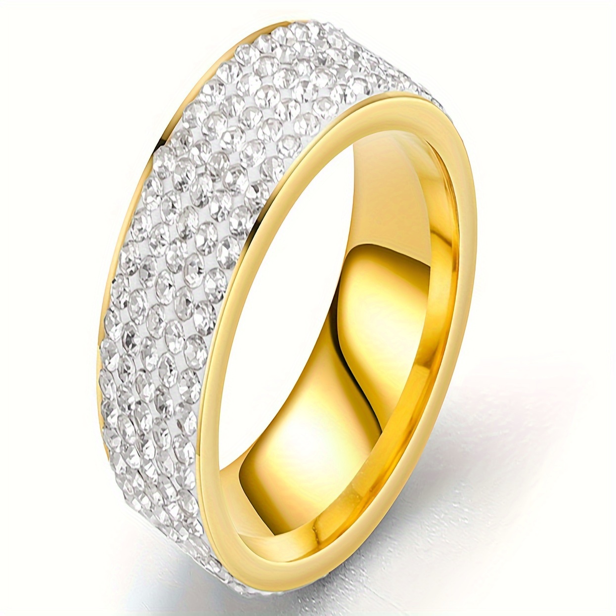 Fashion Simple Five Row Rhinestone Ring Stainless Steel Ring - Temu ...