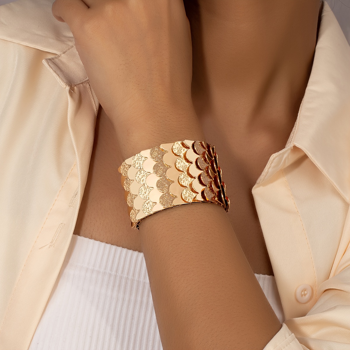 Exaggerated Fish Scale Pattern Bracelet Cuff Bangle Ethnic - Temu ...