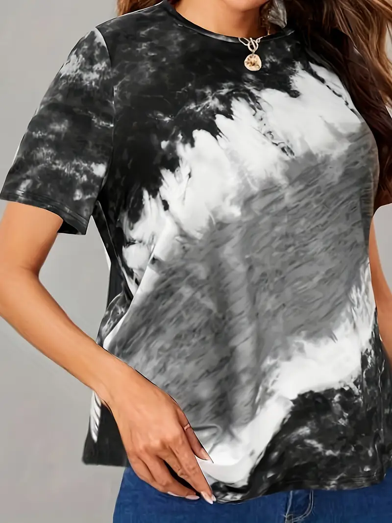 Tie Dye Print T Shirt Plus Size Casual Crew Neck Short Temu Canada