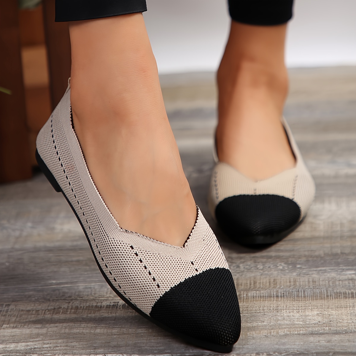 Women's Colorblock Casual Flats Slip Soft Sole Comfy Knitted - Temu ...