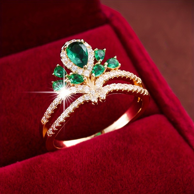 Exquisite Ring Trendy Crown Design Inlaid Waterish Zirconia - Temu ...