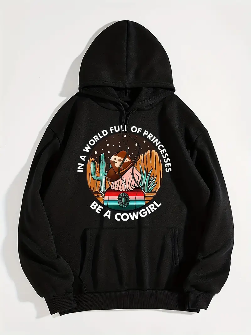 Cowgirl Print Hoodie Casual Pocket Long Sleeve Drawstring Temu Denmark