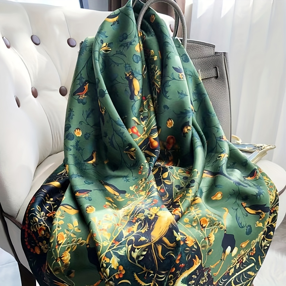 Green Animal Plant Printed Scarf Elegant Thin Smooth Shawl - Temu ...