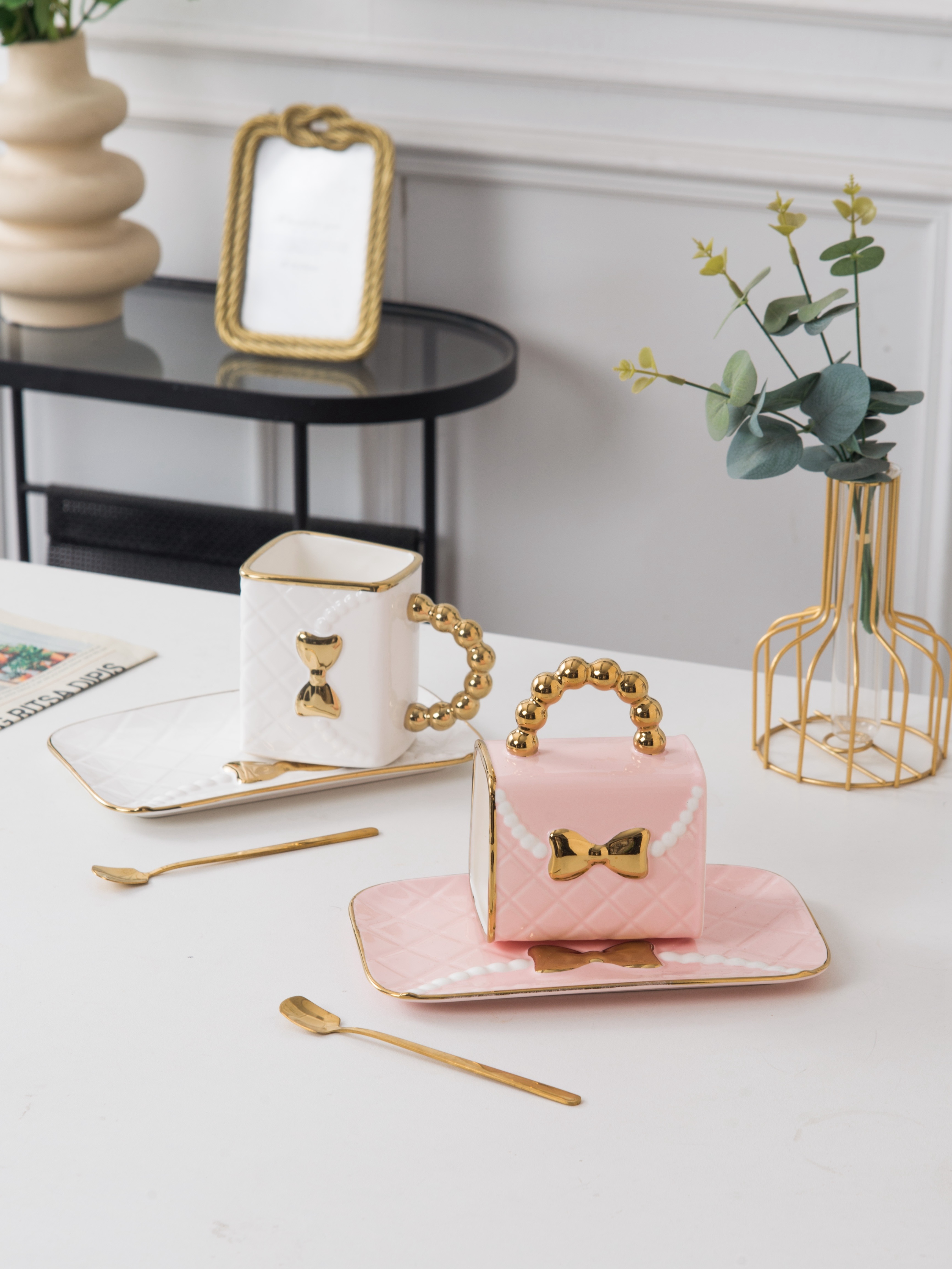 Handbag Design Teacup Saucer Ceramic Coffee Cup Saucer Plate - Temu