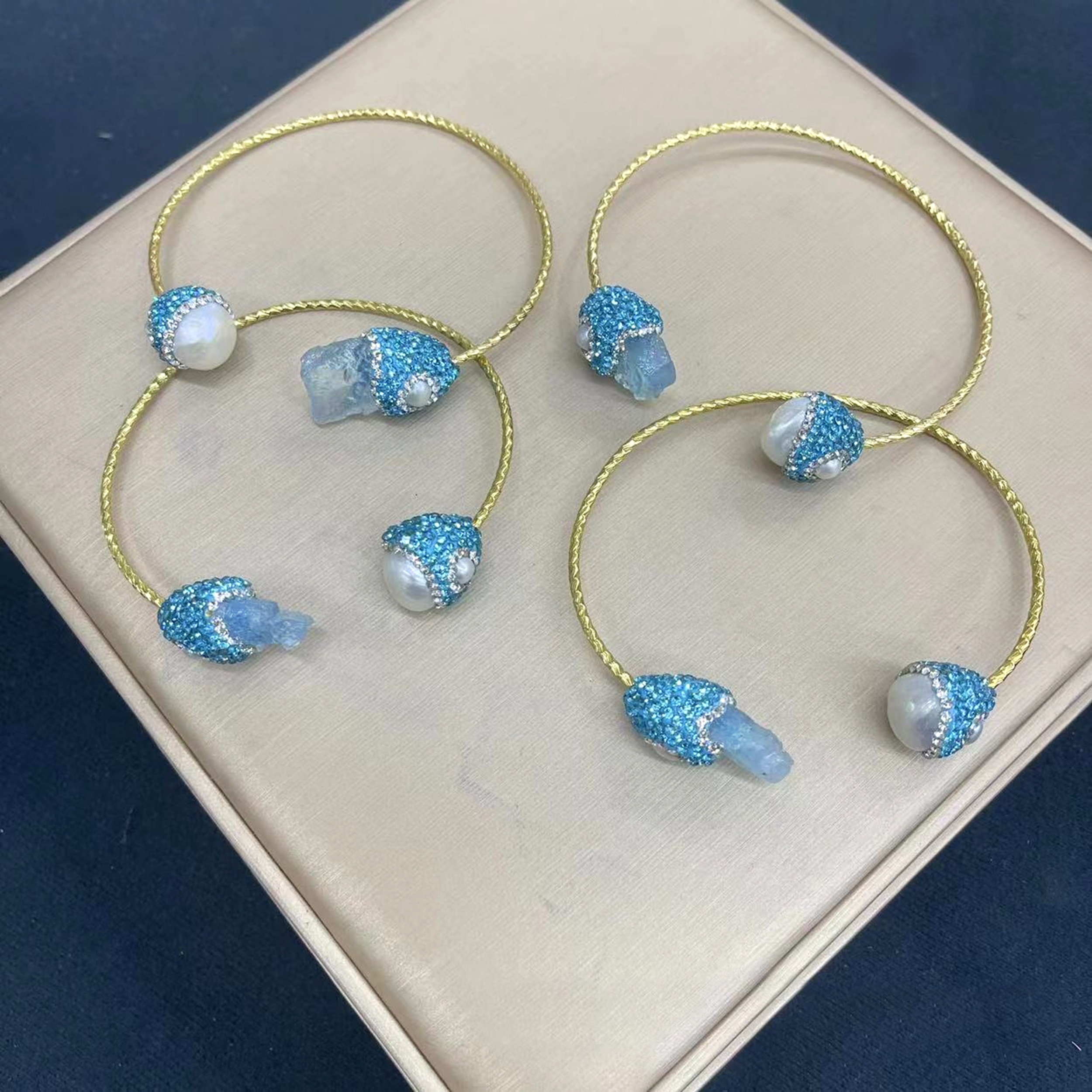 Natural Aquamarine Inlaid Baroque Faux Pearl Bracelet 14k - Temu United ...