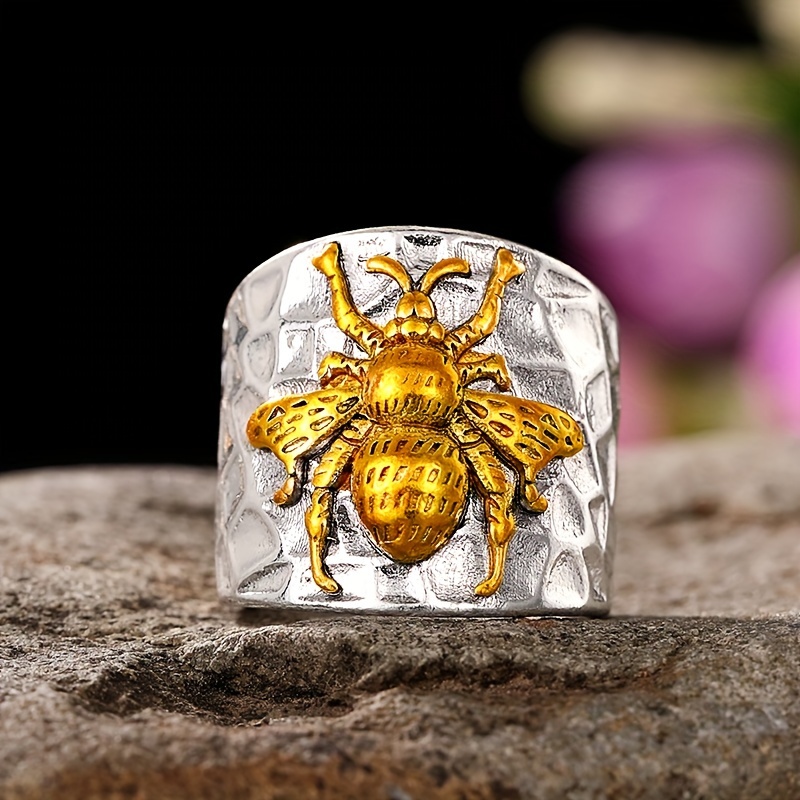 Gothic Style Band Ring Silver Plated Retro Bee Design - Temu United Kingdom