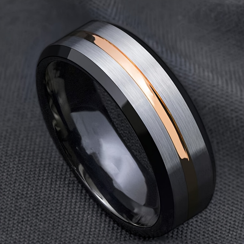 Black Ring With Golden , 304 Stainless Steel Ring - Temu United Kingdom