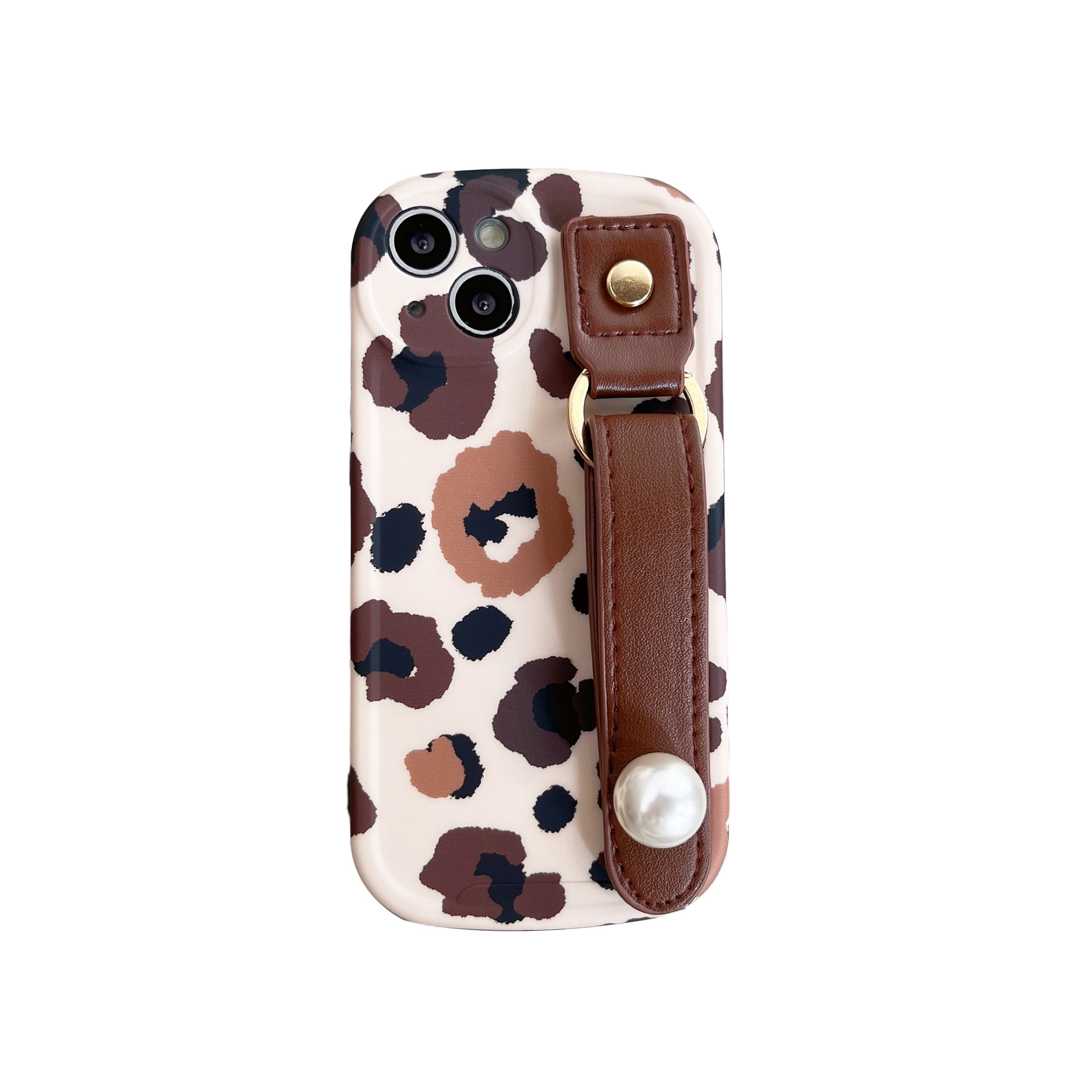Oval Frosted Smiling Face Leopard Wristband Phone Case - Temu United ...