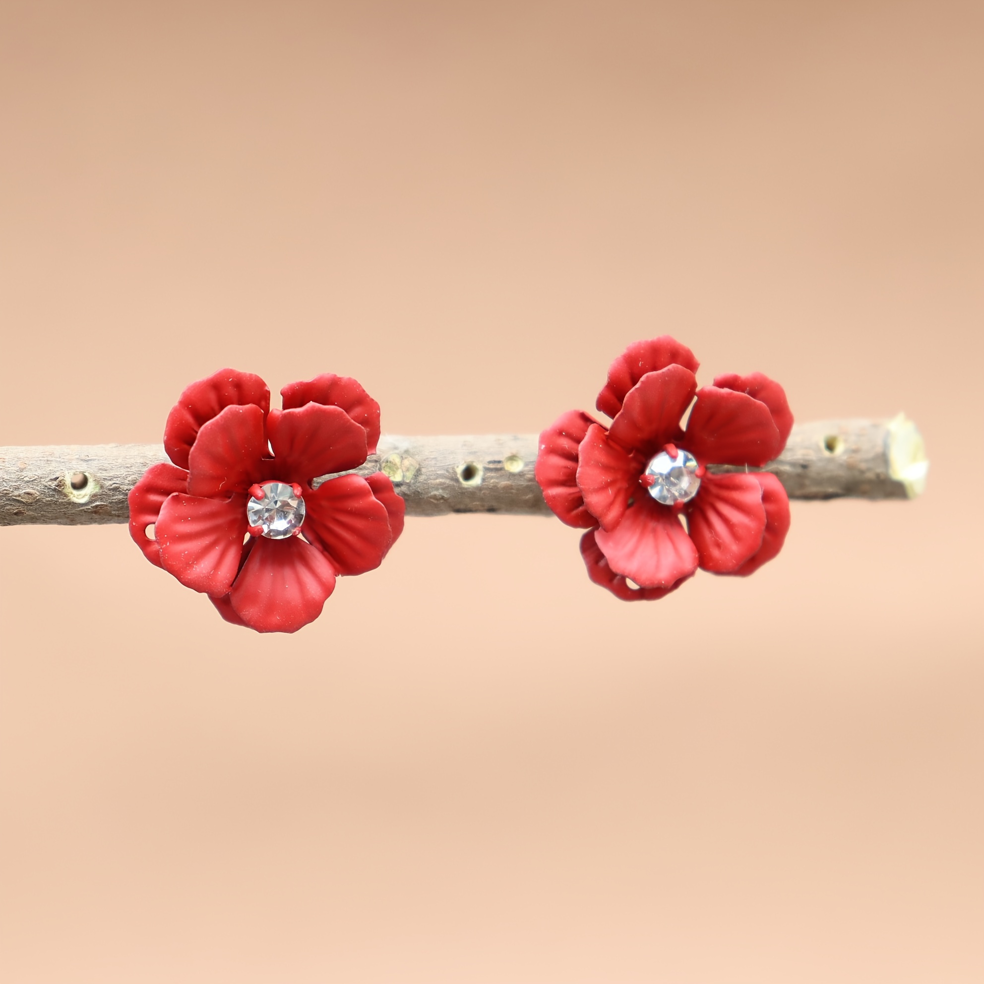 Pretty Red Flower Design Stud Earrings Alloy Jewelry - Temu United Kingdom