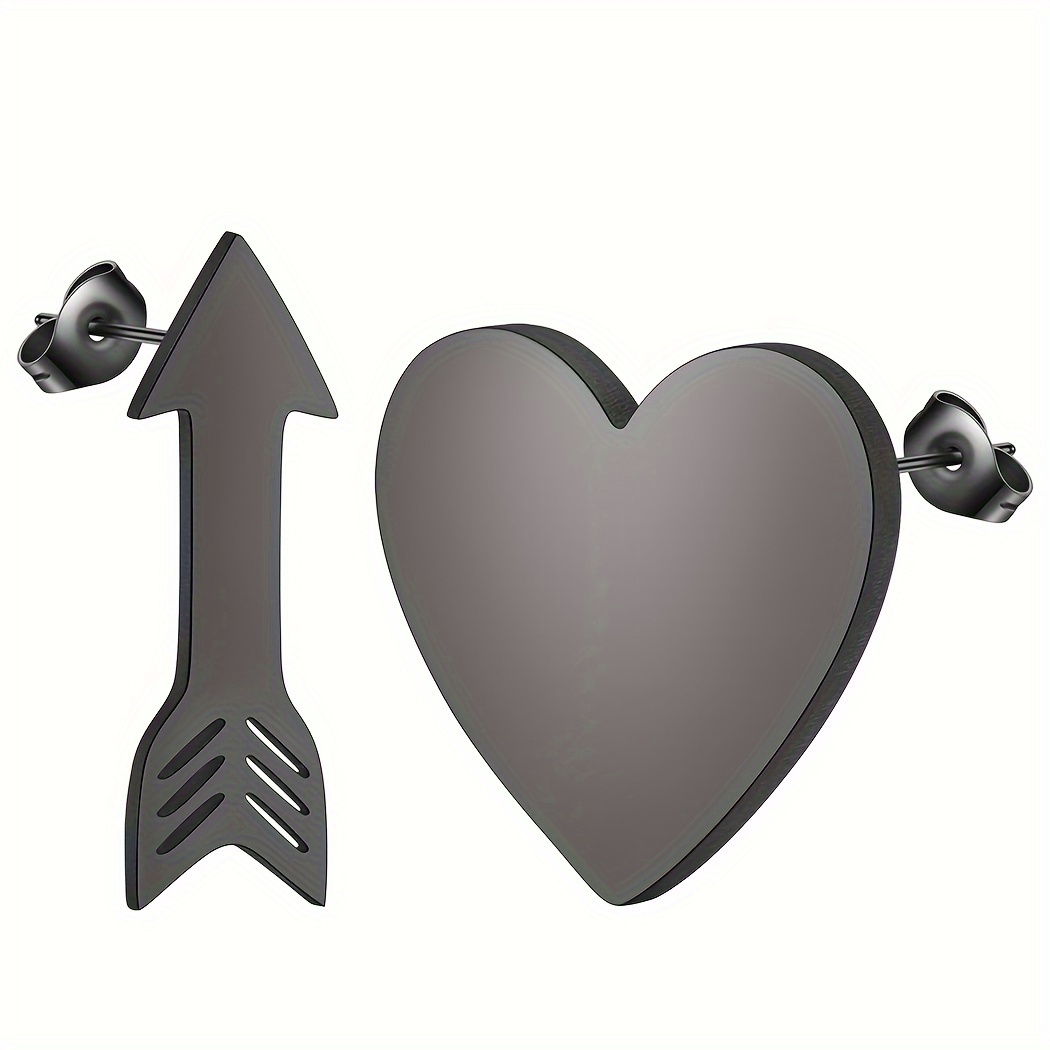 Heart & Arrow Stud Earrings For Men, Anniversary Valentine's Day Gift ...