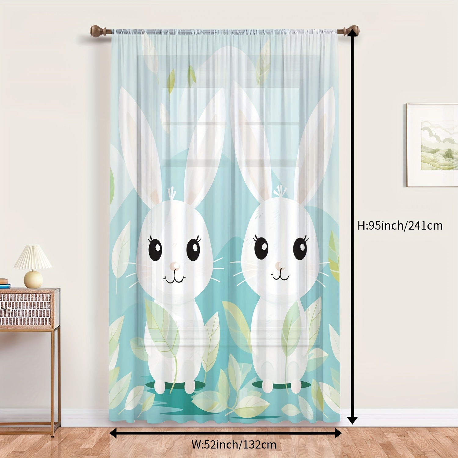 1pc Easter Cute Cartoon Rabbit Green Plant Leaves Rod Pocket - Temu ...