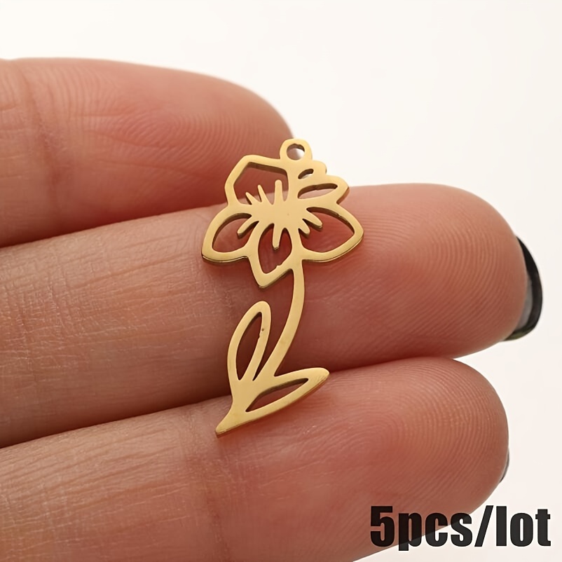 Simple Birth Month Flowers Pendant Stainless Steel Diy Charm - Temu ...
