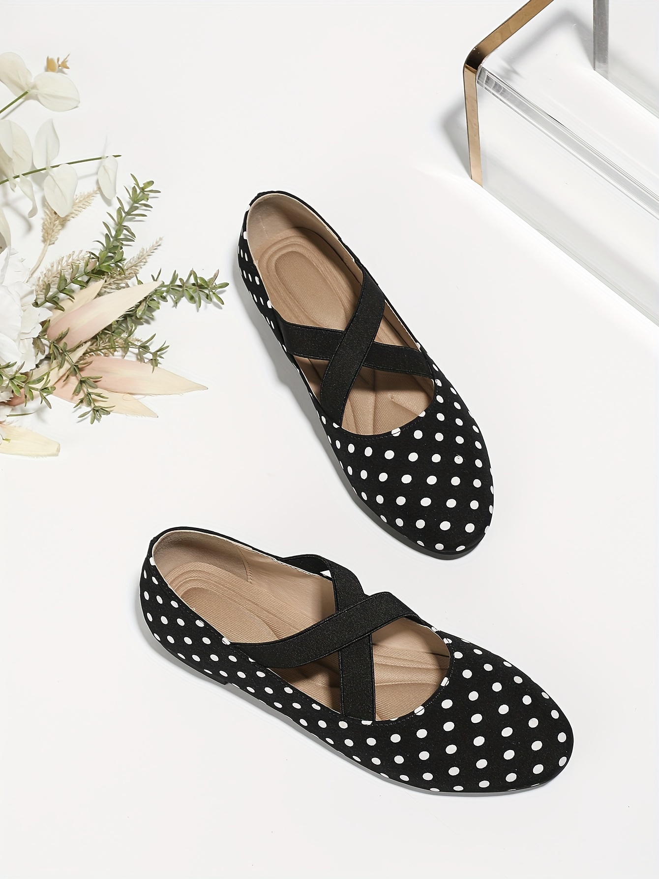 Women's Polka Dot Flat Shoes Comfy Elastic Crisscross Band - Temu