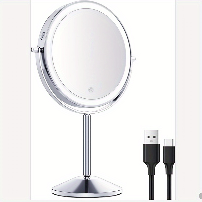 Led Desktop Makeup Mirror With 3 Colors Lighting And Stand Usb