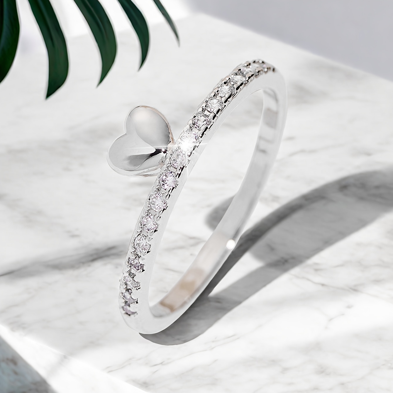 Exquisite Love Heart Band Ring Inlaid Shiny Zircon Elegant - Temu ...