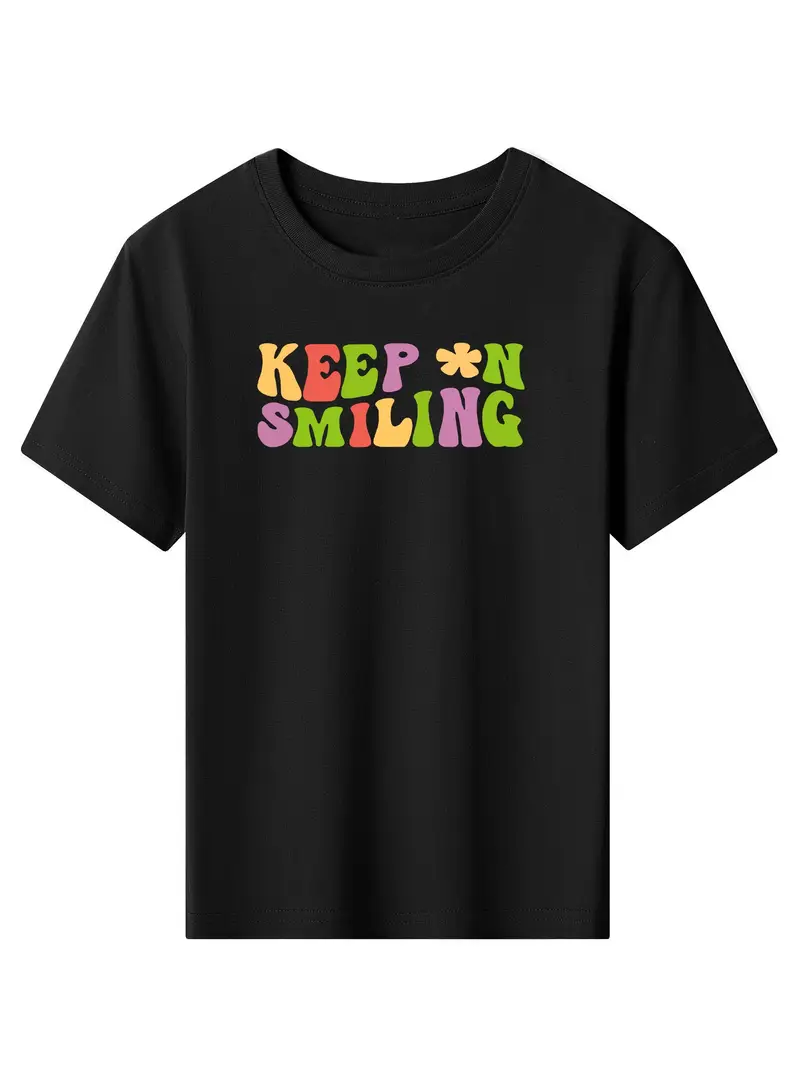 Graphic Short Sleeve T Shirt Girls Colorful Keep In Smiling Temu New
