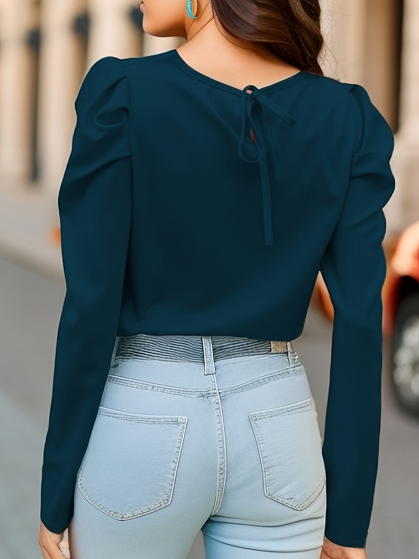 Solid Crew Neck Blouse Elegant Long Sleeve Ruched Blouse Temu