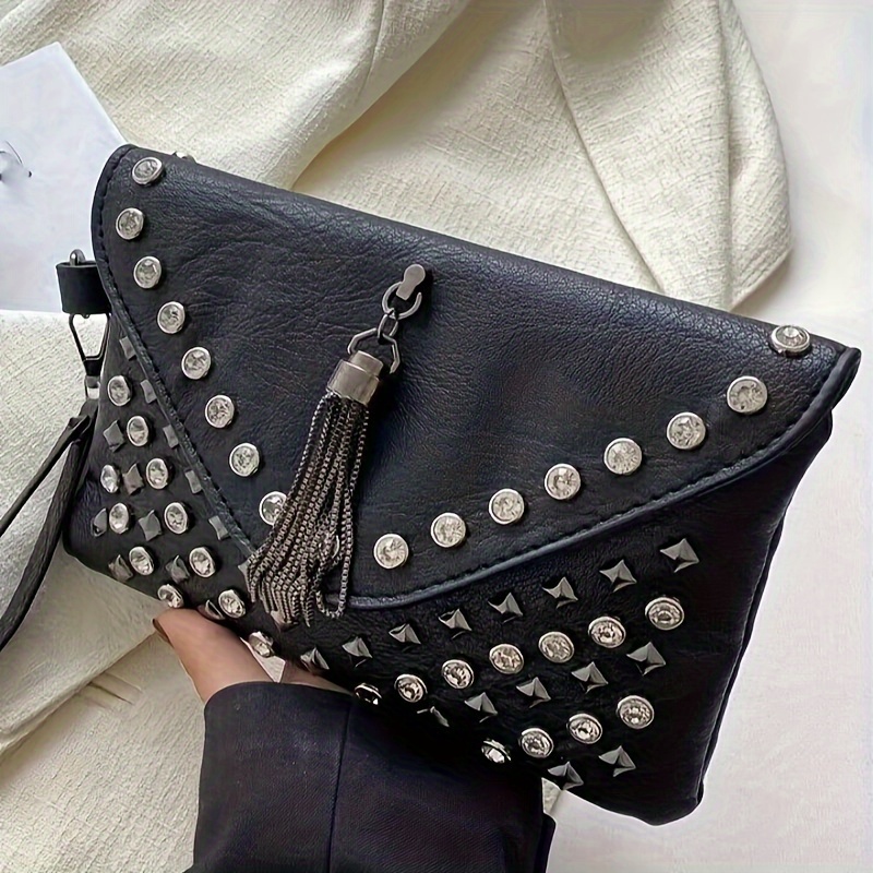 Fashion Shoulder Bag Tassel Studded Decor Flap Square Bag - Temu South ...
