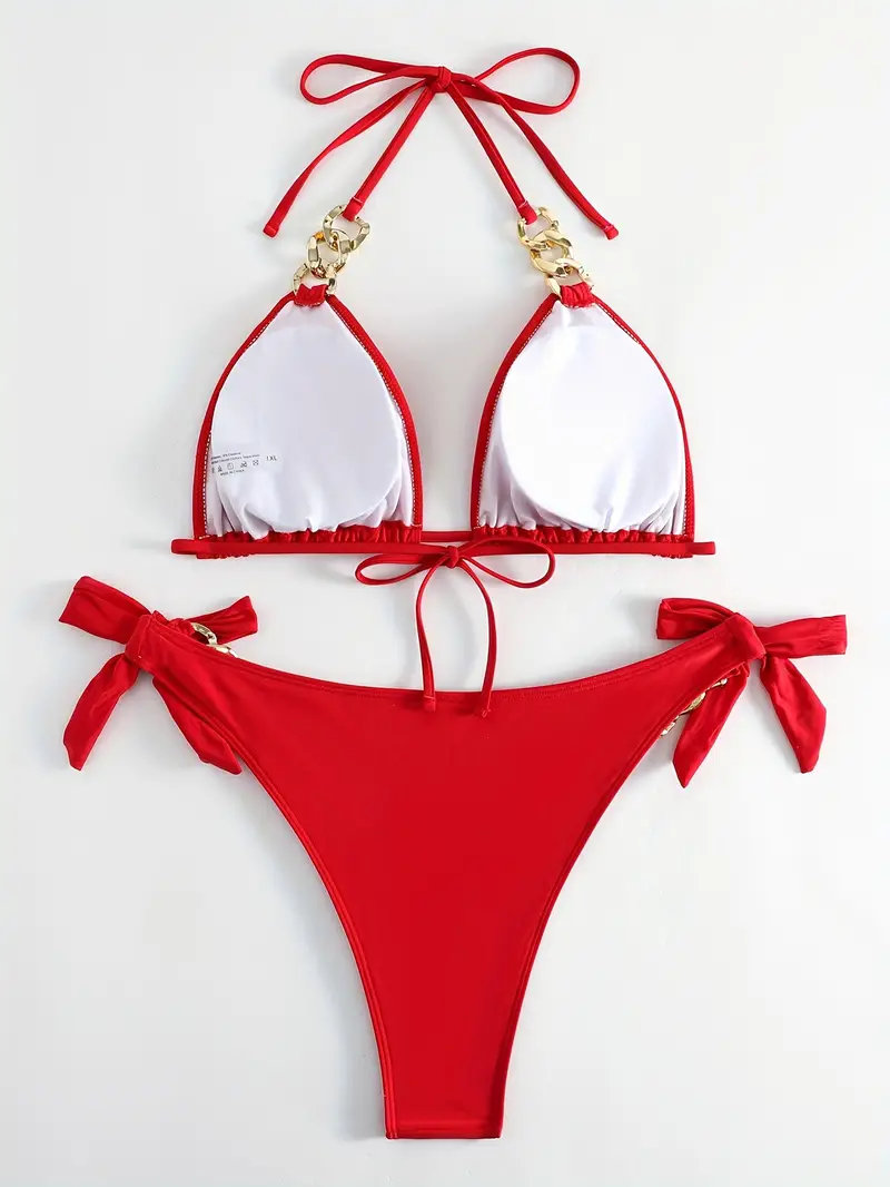 Sexy Bikini Set Plus Size Women S Plus Solid Chain Linked Temu
