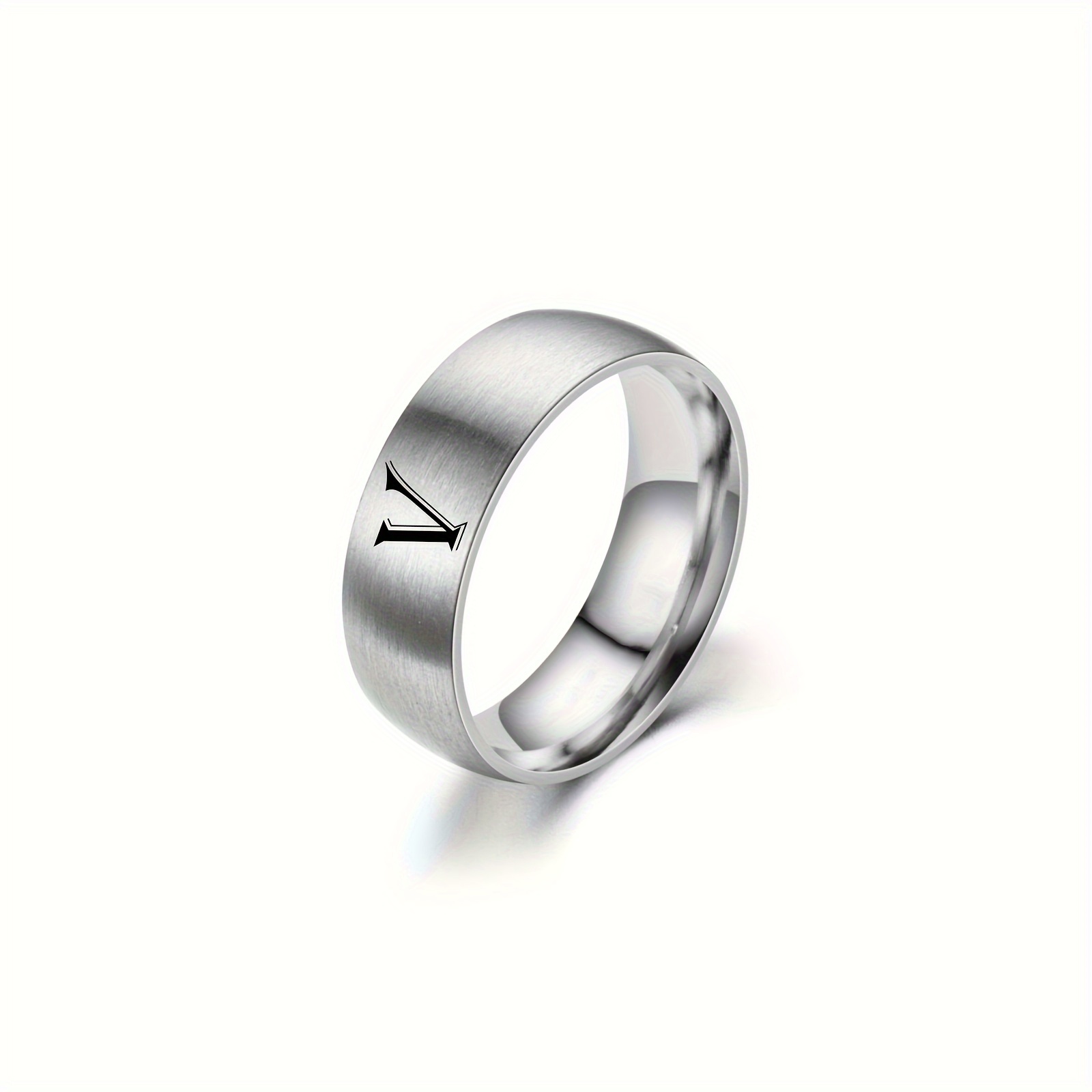 Fashion Simple Style Black Silvery Frosted 26 Letters Ring - Temu ...