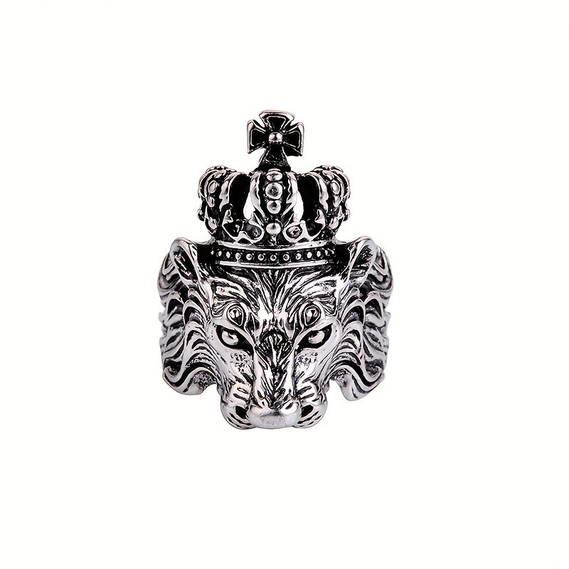 Retro Stylish Lion Crown Domineering Ring Opening Adjustable - Temu ...