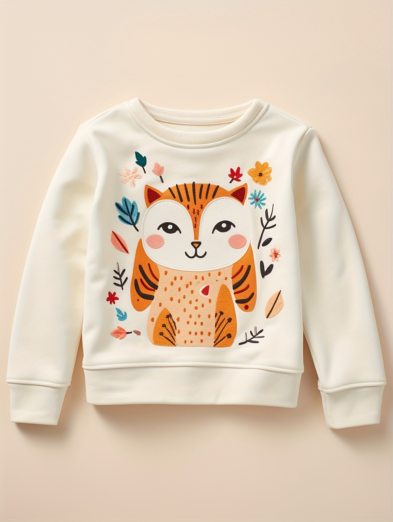 Cartoon Fox Floral Print Kids Girls Sweatshirt Cute Casual - Temu Australia