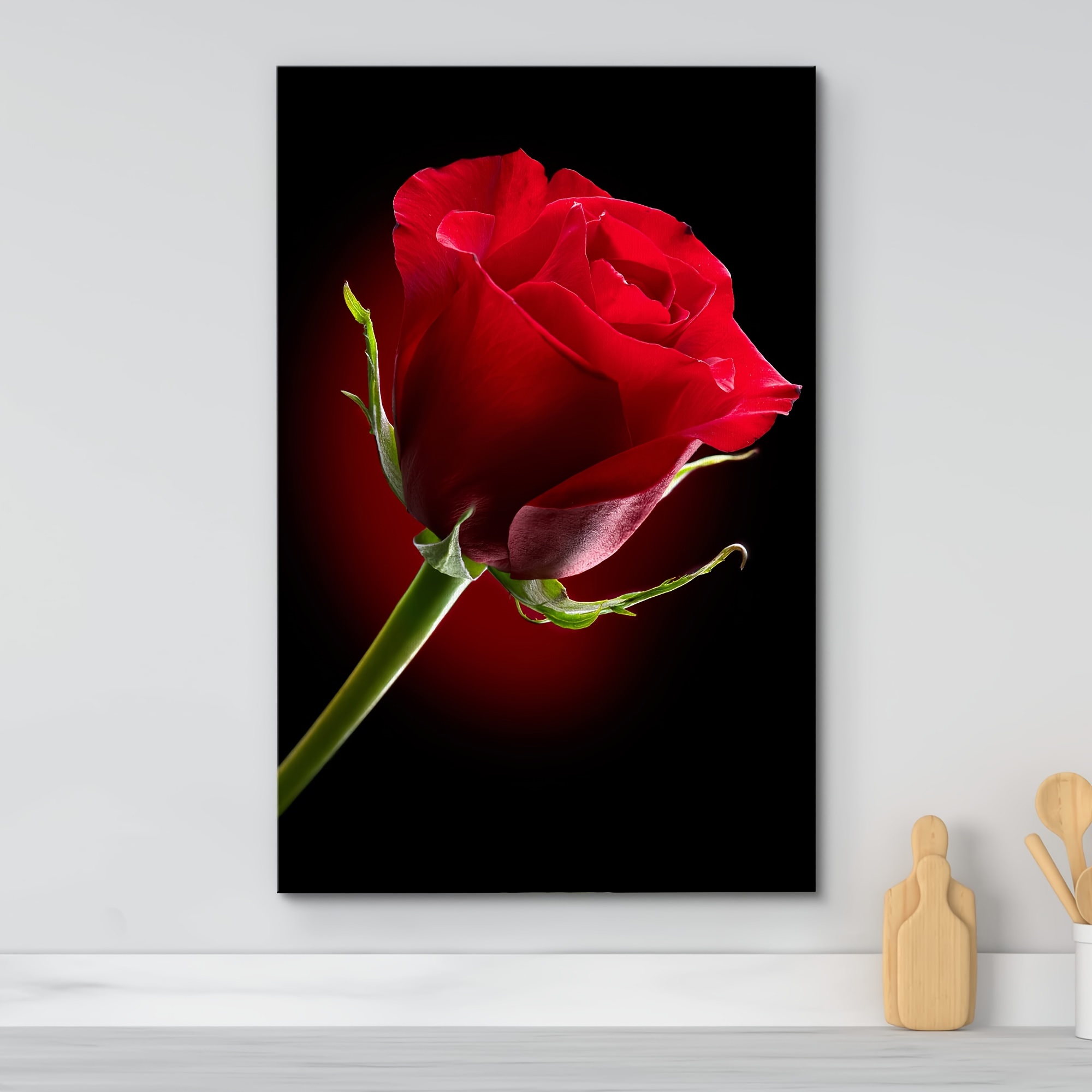 Framed Canvas Prints Wall Art Red Rose Flower Black - Temu