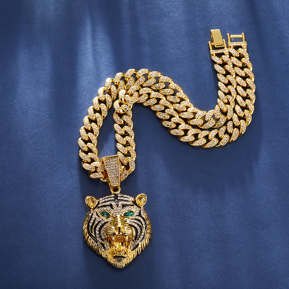 Hip Hop Tiger Head Decor Pendant Necklace Cuban Chain Ideal - Temu ...