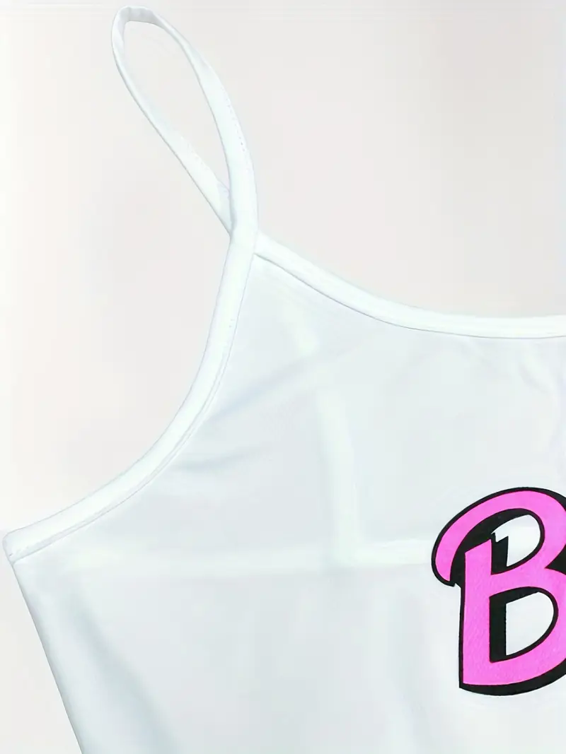 Letter Print Crop Spaghetti Strap Top Y2k Sleeveless Cami Temu