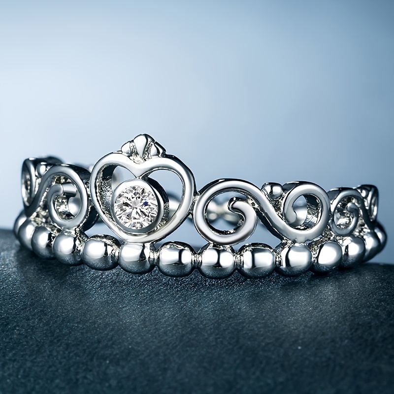 Elegant Promise Ring Trendy Crown Design Paved Shining - Temu United ...