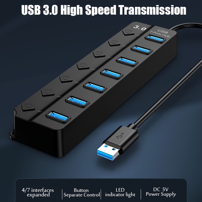 4 Port 7 Port Usb 3 0 2 0 Hub Splitter With Led Power Indicator And