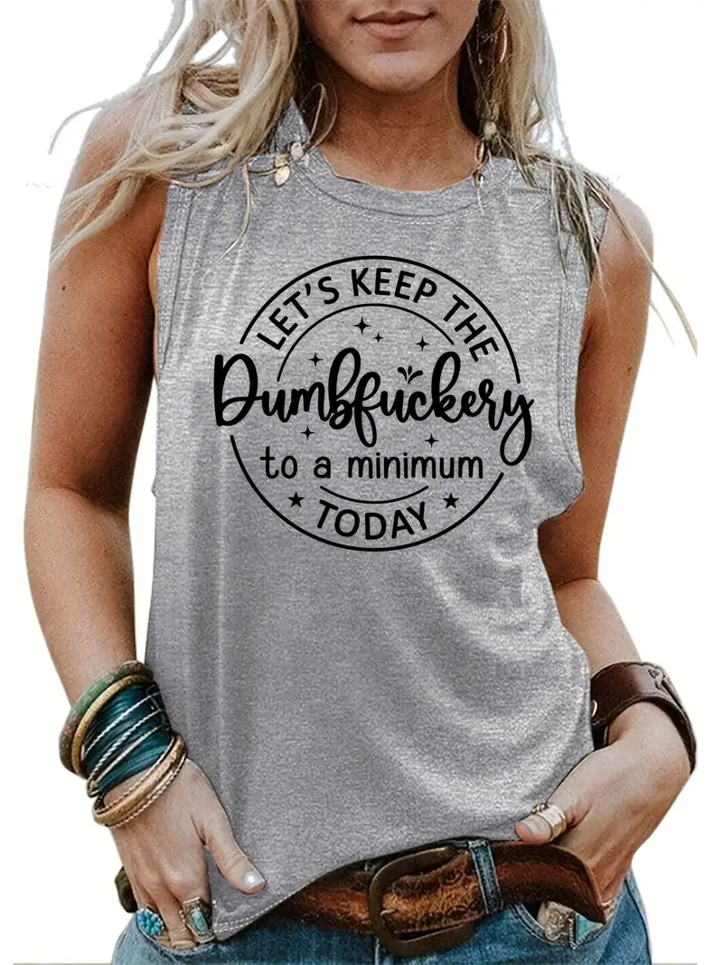Letter Print Crew Neck Tank Top Casual Sleeveless Tank Top Temu