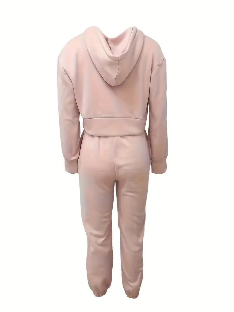 Casual Solid Two Piece Set Drawstring Zip Front Hoodie Temu United